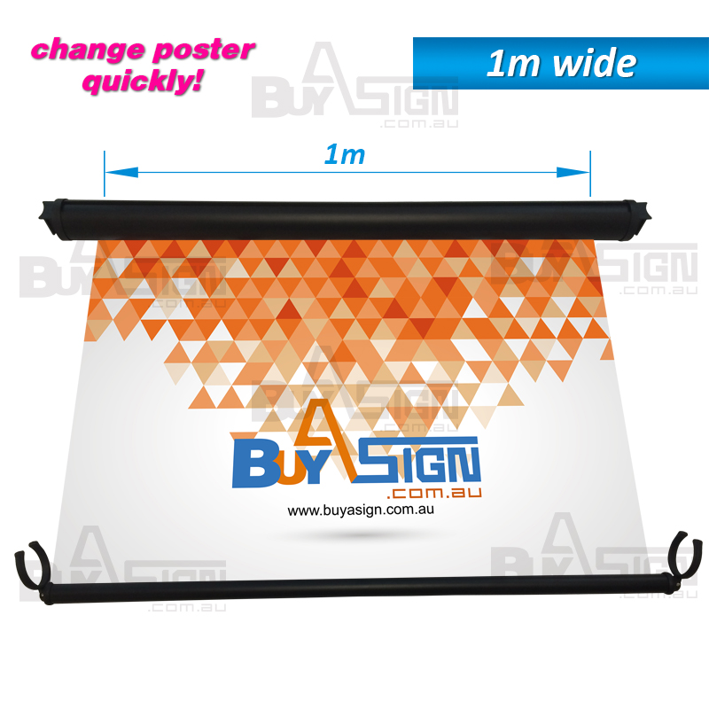 Retractable roller banner on existing barrier posts